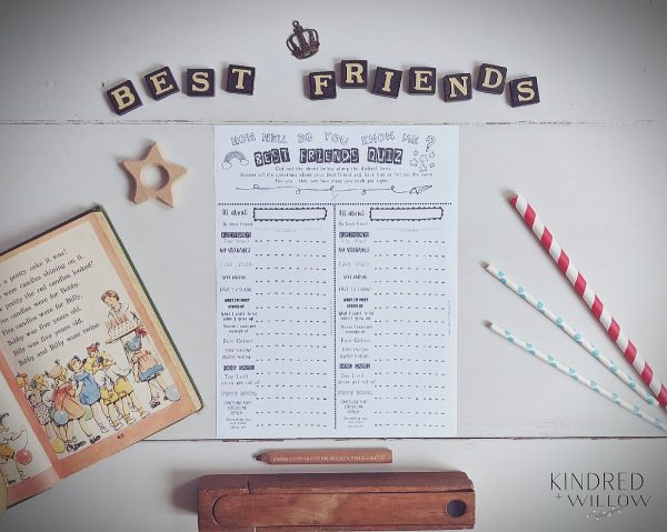 Best Friends Quiz - Printable for Kids - Kindred + Willow