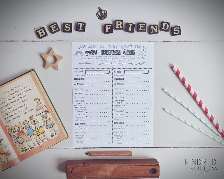 Best Friends Quiz - Printable for Kids - Kindred + Willow