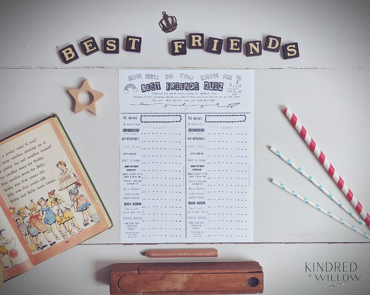 Best Friends Quiz - Printable for Kids - Kindred + Willow